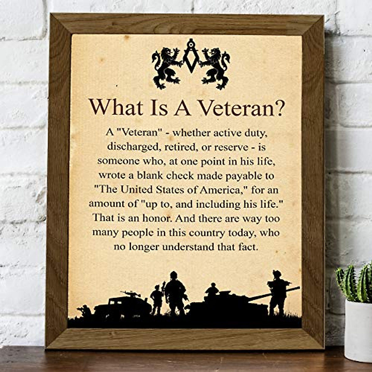 "What Is A Veteran"-Patriotic Wall Art Sign -8 x 10" USA Military Silhouette Poster Print- Ready to Frame. Perfect Decor for Home-Office-Shop-Restaurants. Show Your Gratitude For Our Veterans.