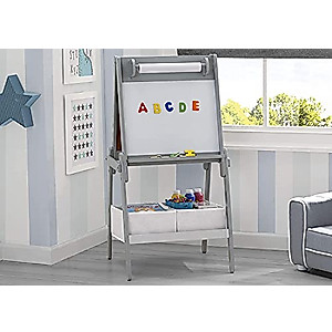 Delta Children Chelsea Double-Sided Storage Easel with Paper Roll and Magnets -Ideal for Arts & Crafts, Drawing, Homeschooling and More - Greenguard Gold Certified, Light Grey/White