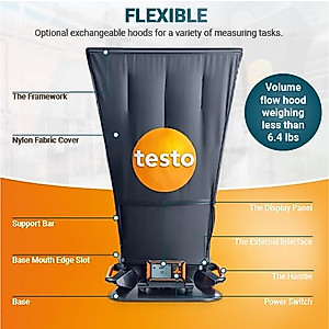 Testo 420 Flow Hood – Air Flow Meter for Airflow, air velocity, volume flow, temperature, and relative humidity – HVAC Air Flow Meter CFM with Tiltable Display, Bluetooth, and App Compatibility