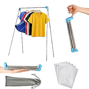Portable Travel Garment Rack, Compact Stainless Steel Foldable Mini Drying Clothes Rack for Travel, Camping, Hotel Room, Laundry, Dance Costume, Indoor, Outdoor (Regular)
