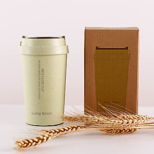 Loving Nature Rice Husk Cup, 14oz, BPA-Free, Double Wall Insulation, Reusable for Coffee Drinks, On-The-Go Travel Mug, Screw Tight Lid, Textured Grip, Lightweight, Water Bottle, Gifts (Green)