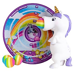 Hog Wild Unicorn Popper Toy and Sticky Target Set - Shoot Foam Balls Up to 20 Feet - 4 Rainbow Balls Included - Age 4+