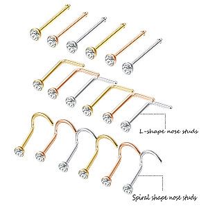 MILACOLATO 36Pcs Nose Rings for Women 20G 316L Stainless Steel Nose Rings Hoops Screw Straight L Shape Nose Studs Hypoallergenic CZ Nostril Cartilage Lip Tragus Nose Piercing Jewelry for Women Men