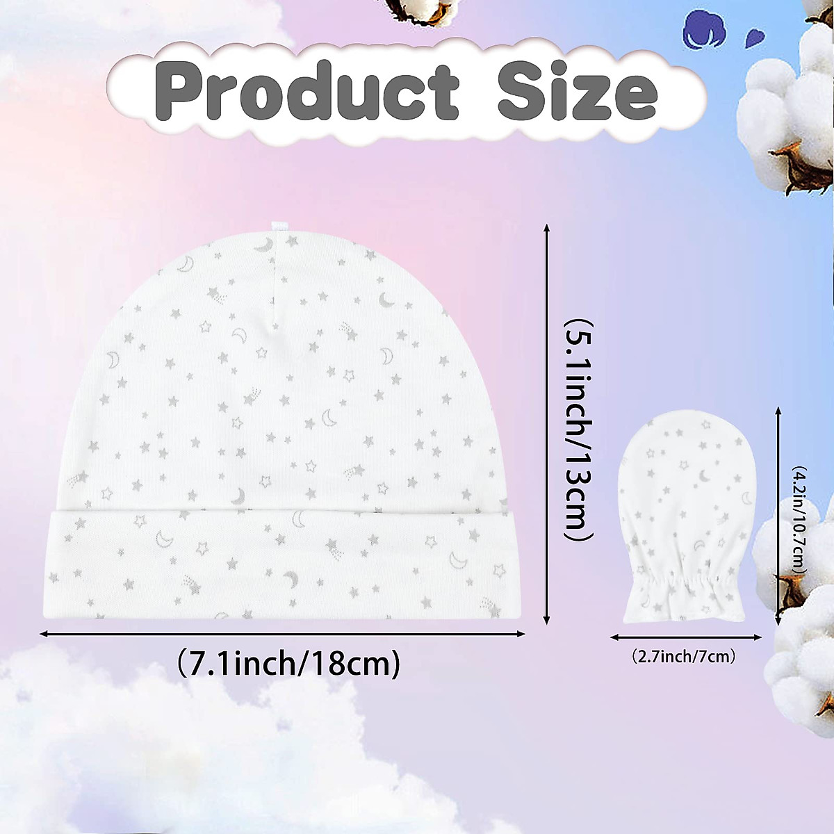 ONESING Baby Hats and Mittens Set Unisex Caps Beanie Mittens 0-6 Months Infant Hats Newborn Hats for Boys Girls, Grey, White