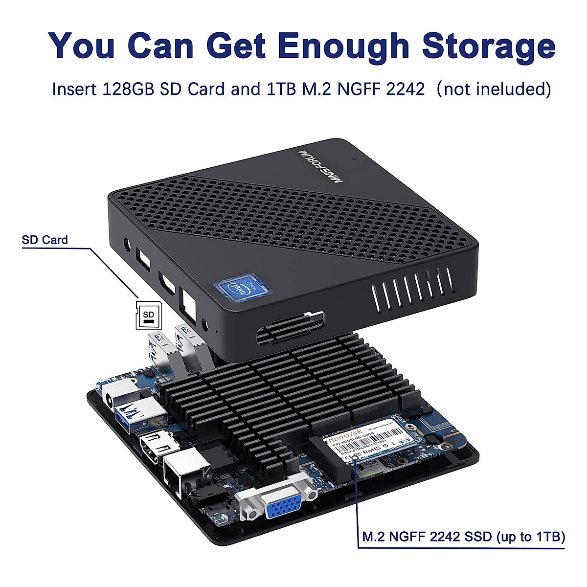 KODLIX Mini PC, Celeron N3350 Dual-Core Processor, 4GB LPDDR4 64GB eMMC, Fanless Mini Desktop Computer Support 4K HD/HDMI+VGA Port/Dual WiFi/Gigabit Ethernet/BT 4.2