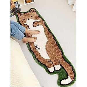 Cat Tufted Rug, Cat Shaped Rug, Irregular Shaped Rug, Washable Absorbent Non-Slip Fun Animal Shaped Cartoon Room Floor Mat, Soft Bedside Rug for Bedroom, Cat Doormat, Living Room (K,40*120cm)