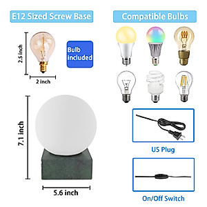 FLORNIA Modern Industrial Table Lamp, Unique Bedside Nightstand Desk Lamp with Glass Shade and Marble Base for Bedroom, Living Room, Office Study, Decoration (Include Bulb G45)