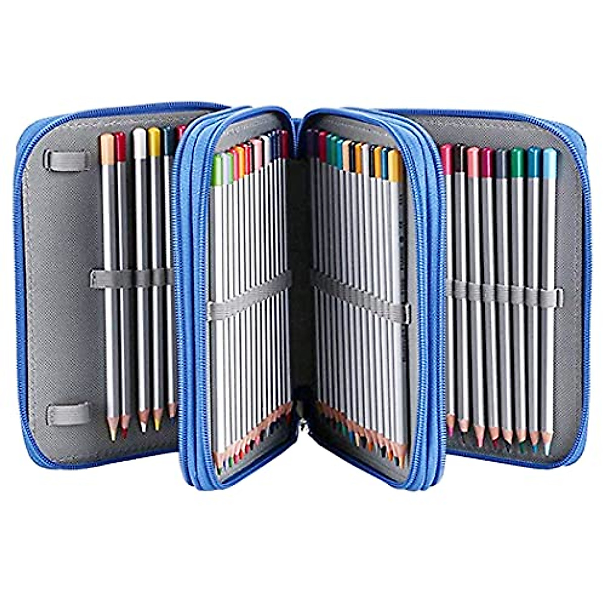 Gullor Large Capacity 3 Layers Pencil Bag Pencil Holder Organizer - 78 Slots for Colored Pencils, Blue