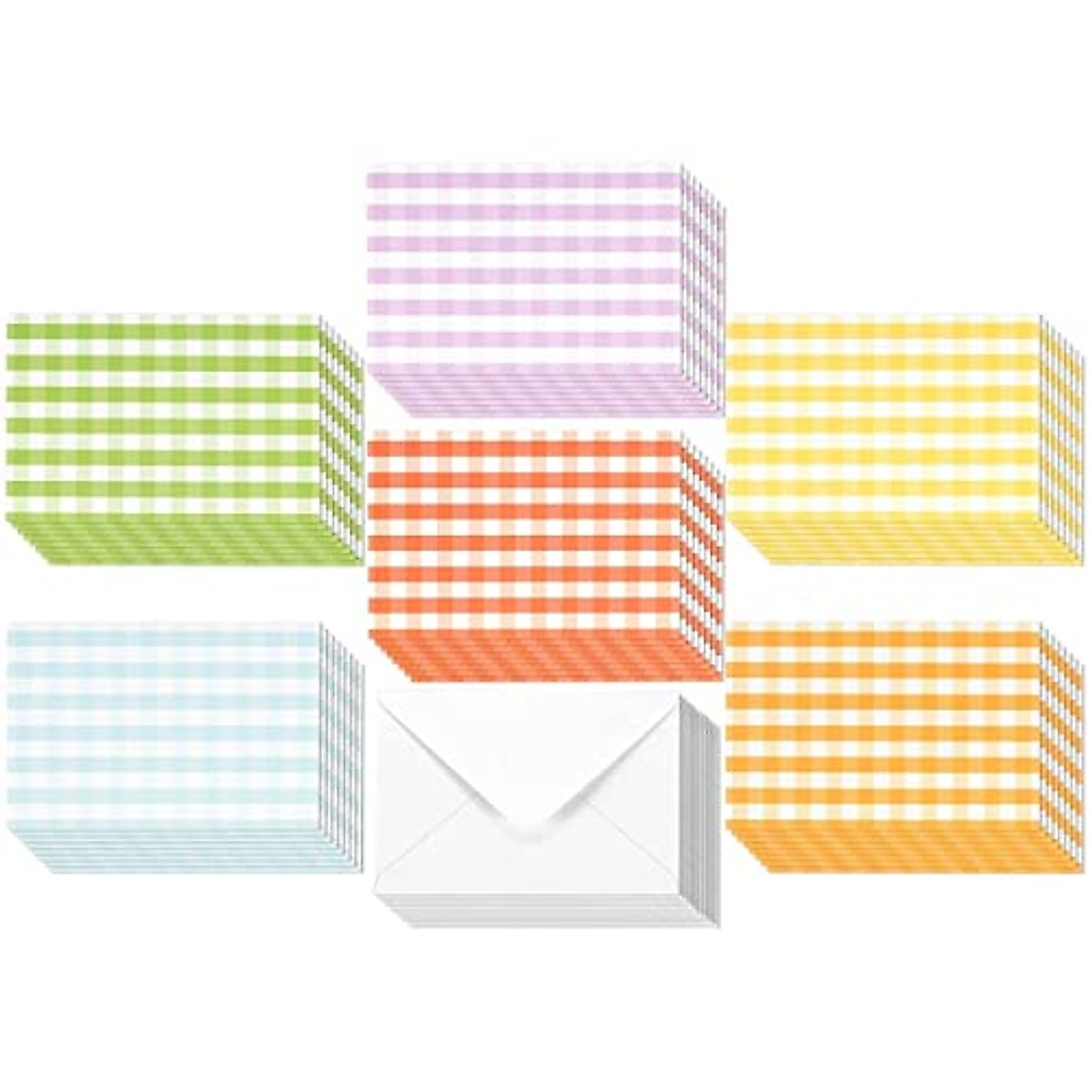 48 Pack All Occasion Greeting Cards Bulk – Colorful Picnic Blanket Pattern Gingham Designs - Note Cards Boxed Set With White Envelopes - Blank on the Inside - 4 x 6 Inches