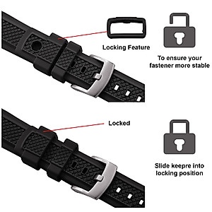 JWNSPA Fluorine Rubber FKM/FPM Watch Band - 20mm 22mm Quick Release Soft Diving Strap for Men Women(Black,22mm)