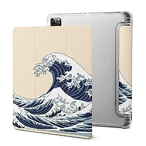 Hand Drawn Waves Tablet Case Compatible with iPad Pro 2021 11 Inch with Pencil Holder Slim Lightweight Three Fold Tablet Case Cover