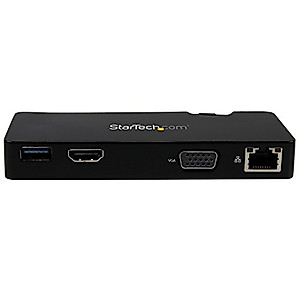 StarTech.com USB 3.0 to HDMI or VGA Adapter Dock - USB 3.0 Mini Docking Station w/ USB, GbE Ports - Portable Universal Laptop Travel Hub (USB3SMDOCKHV) , Black
