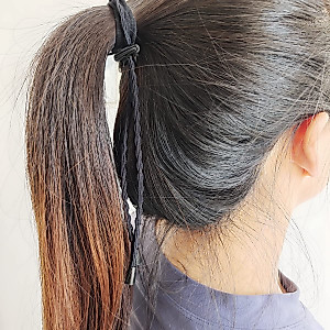 FEEZENT Afro Puff Drawstring Ponytail Ties Adjustable Length Hairband for Short Kinky Curly Hair Bun Hair Ties for Afro Long Cushioned Headband Ties for Women with Thick, No-Slip Design (A-Black-5PCS)