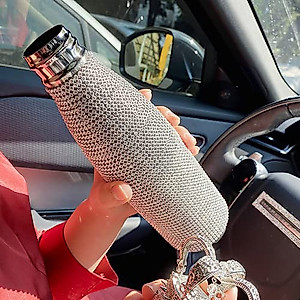 SPYLOH 500ML Queen Crown Diamond Water Bottle 304 Stainless Steel Rhinestone Thermal Bottle Sparkling for Women Modern Home Table Decor (Pink,500ML)