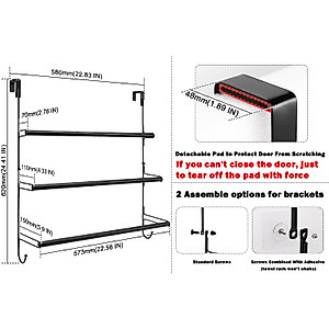 Livabber 3-Tier Over The Door Towel Rack, All Metal Towel Rack with Hooks for Door Hanging, Behind Door Towel Bar Towel Storage Holder for Bathroom Accessories, 22.83" L x 5.9" Wx 24.4" H (Black)