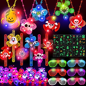 62 PCS Halloween Party Favors for Kids, Halloween Glow in the Dark Toys Rotating LED Necklaces Bracelets Flash Rings Goodie Bag Fillers for Halloween Party Classroom Prizes Trick or Treats Gifts