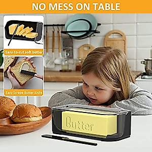 Butter Dish with Lid and Knife, Chesbung Butter Holder for Countertop, Butter Keeper Tray for West/ East Coast Butter, Covered Butter Container Butter Crock for Refrigerator (Black)