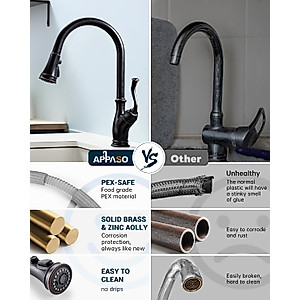 APPASO Oil Rubbed Bronze Kitchen Faucet with Soap Dispenser, Stainless Steel Kitchen Faucet with Pull Down Sprayer 3-Function High Arc Single Handle Bronze Kitchen Sink Faucet