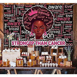 Pudodo Breast Cancer Awareness Backdrop Banner Stronger Than Cancer Pink Ribbon Support Photography Background Wall Decoration (3.6×5.9ft, Black)