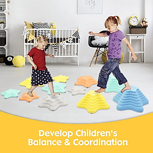 Balance Stepping Stones for Kids 11pcs Anti-skidding Stepping Stones Set Balance Blocks Indoor & Outdoor Kids Fitness Equipment Promotes Balance Coordination & Strength(Star)