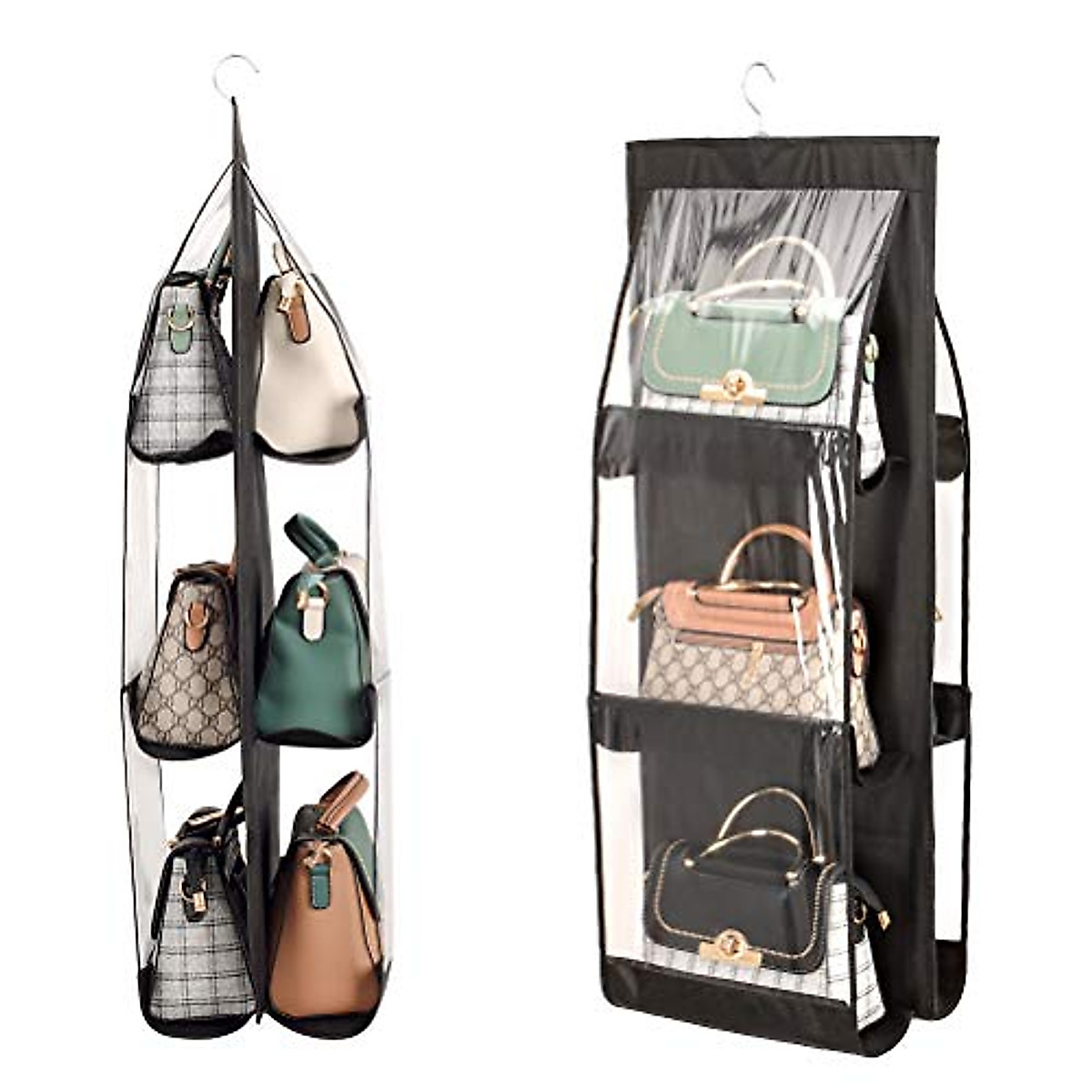 Emoly Hanging Handbag Organizer Dust Proof Storage Holder Bag Wardrobe Closet for Purse Clutch with 6 Larger Pockets for Organizing and Storing Women Handbags（Black）