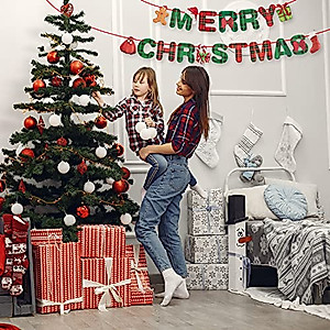 Jiying Merry Christmas Banner for Fireplace Banner, Christmas Wall Decor,Christmas Home Indoor Decorations, Christmas Chimney Banner with Sock and Gift Shape Decorations,Red&Green(S120)