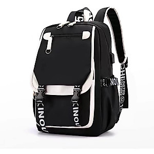 Aezbuxl Girls Lightweight Backpack Casual USB Backpack Portable Laptop Computer Bag Durable Teens Book Bag Black and White black(17 in)