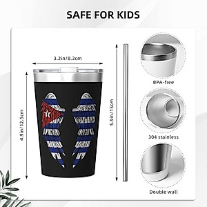 12oz Tumbler Wings Cuba Flag Stainless Steel Cup With Straw And Lid Spill Proof Bulk Double Wall Vacuum Reusable Water Tumblers For Cold Hot Drink