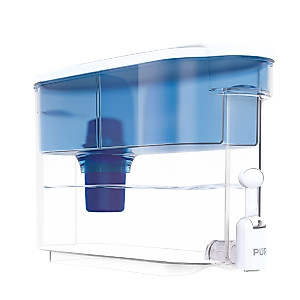 PUR 30-Cup Water Filter Dispenser with 1 Genuine PUR Filter, Large 30-Cup Capacity, 2-in-1 Powerful Filtration, BPA Free, Dishwasher Safe, White/Blue (DS1800Z)
