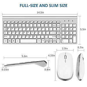 Wireless Keyboard and Mouse - FENIFOX USB Slim 2.4G Wireless Keyboard Mouse Combo Full-Size Ergonomic Compact with Number Pad for Laptop PC Computer Windows mac- Silver White