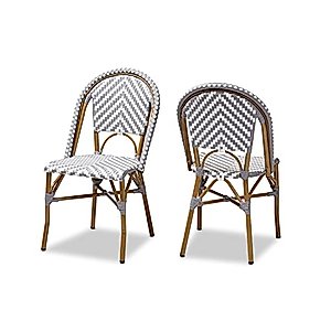 Baxton Studio Celie Classic French Indoor and Outdoor Grey and White Bamboo Style Stackable Bistro Dining Chair Set of 2