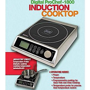 Max Burton 6515 Digital ProChef-1800 Induction Cooktop, Digital Controls, 10 Adjustable Watt and 15 Temperature Settings, Timer, Program Lock, Programmable Cooking, 1800W, 120V