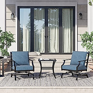 Grand patio Outdoor Patio Seating, 3 Piece Patio Set, 2 Motion Chairs with Side Table, Peacock Blue