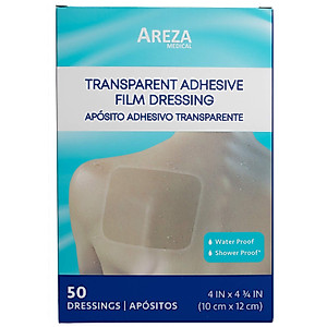 Showerproof Transparent Adhesive Film Dressing 4" x 4" 3/4" 50 Per Box