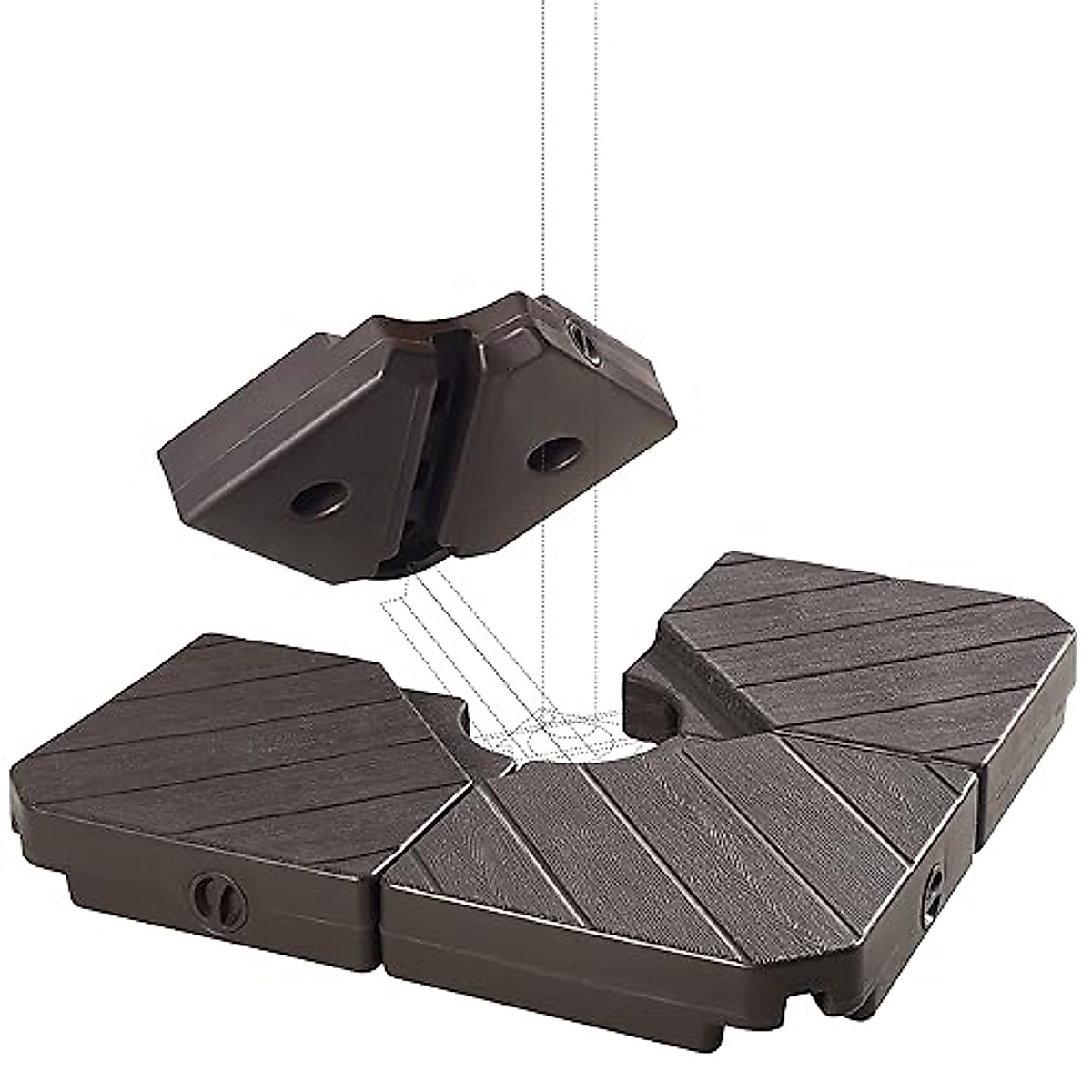 FRUITEAM Patio Cantilever Umbrella Base Weight, 4-Piece Offset Umbrella Base Stand Heavy Duty, Wind-Resistant, Water & Sand Filled Base Up to 180 LBS