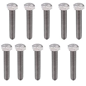 Juvielich M10x60mm Hex Head Screw Bolts 304 Stainless Steel Fully Threaded Hex Tap Bolts Silver Tone 10PCS