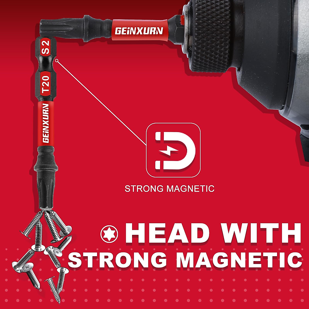 Geinxurn 30 Pieces (T7-T40) Impact Screwdriver Bit Set, Magnetic Multi-Torx Head Power Bits,S2 Alloy Steel Star Bits with 1 Pc Impact Bit Holder and Storage M-Box