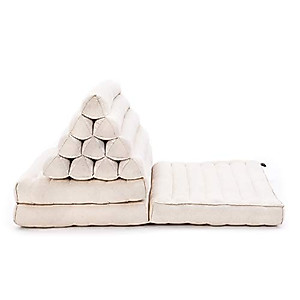 LEEWADEE 3-Fold Mat XXL with Triangle Cushion – Firm TV Pillow, Foldable Mattress with Cushion Made of Eco-Friendly Kapok, 67 x 31 inches, Ecru