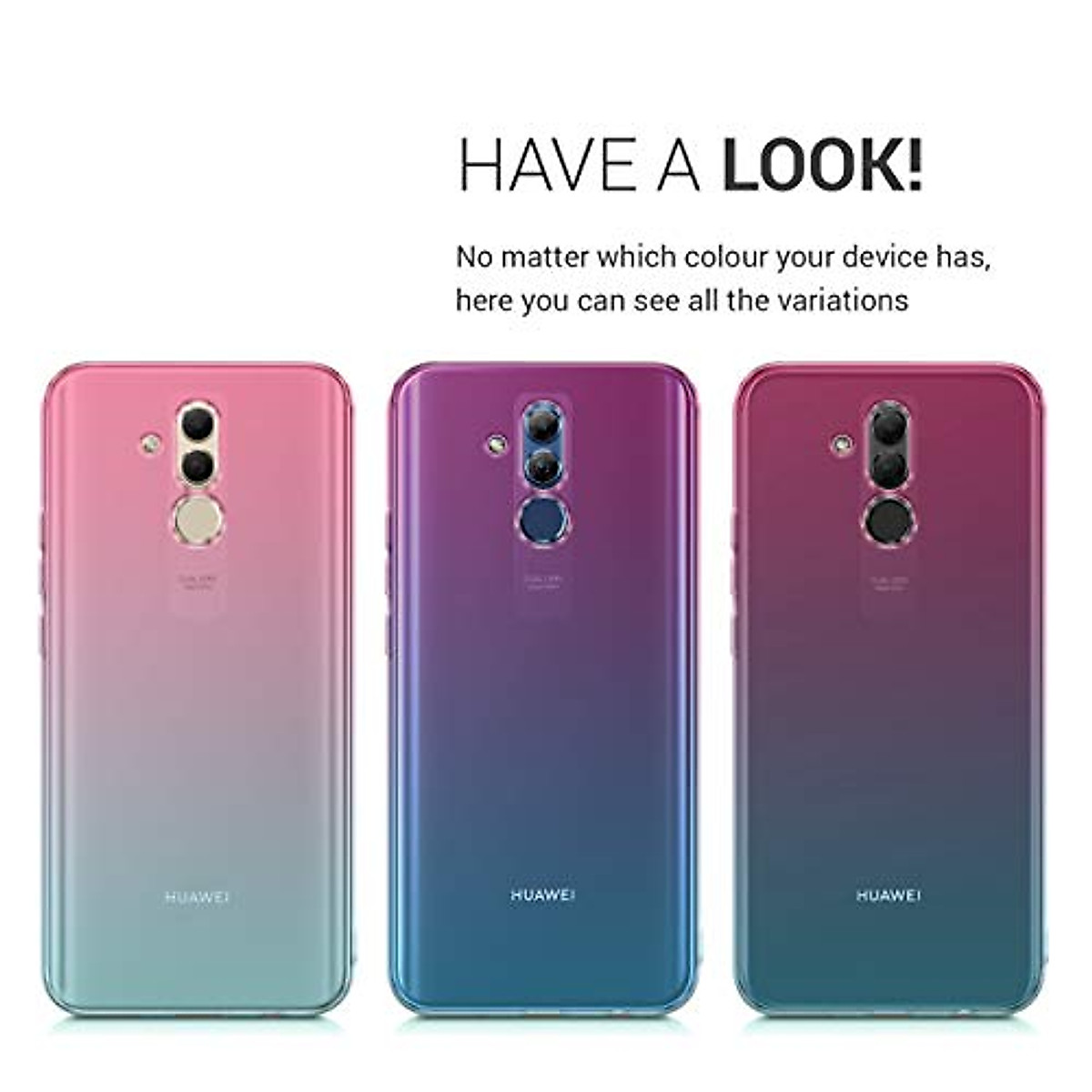 kwmobile Case Compatible with Huawei Mate 20 Lite - Case Transparent Gradient Phone Cover - Bicolor Dark Pink/Blue/Transparent