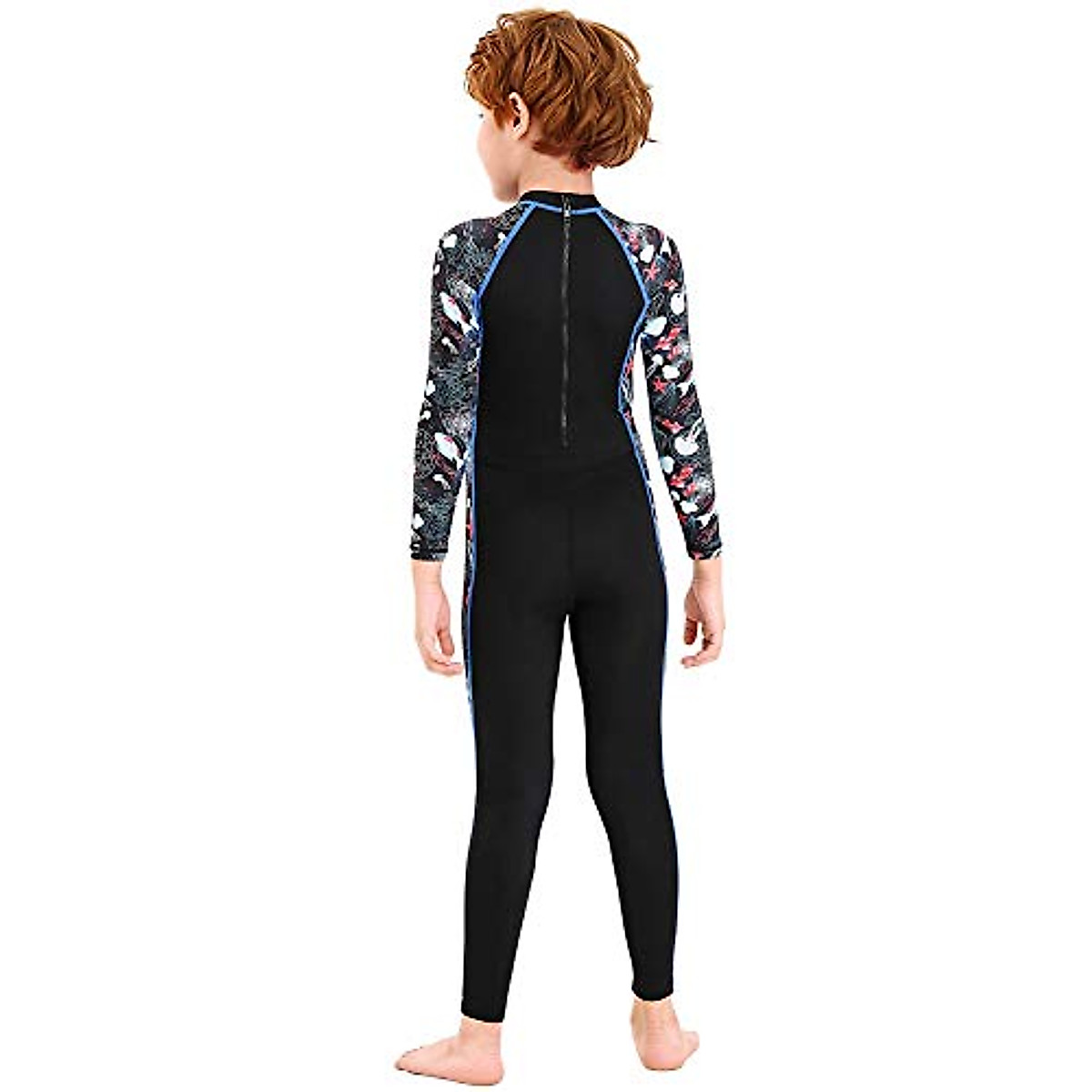 Full Body Kids Swimsuit One Piece Rash Guard Long Sleeve Wetsuit Skin for Girls Boys Children, Sunsuit Swimwear UPF 50+ UV Sun Protection Quick Dry for Beach Water Sports (Boy Black, S)