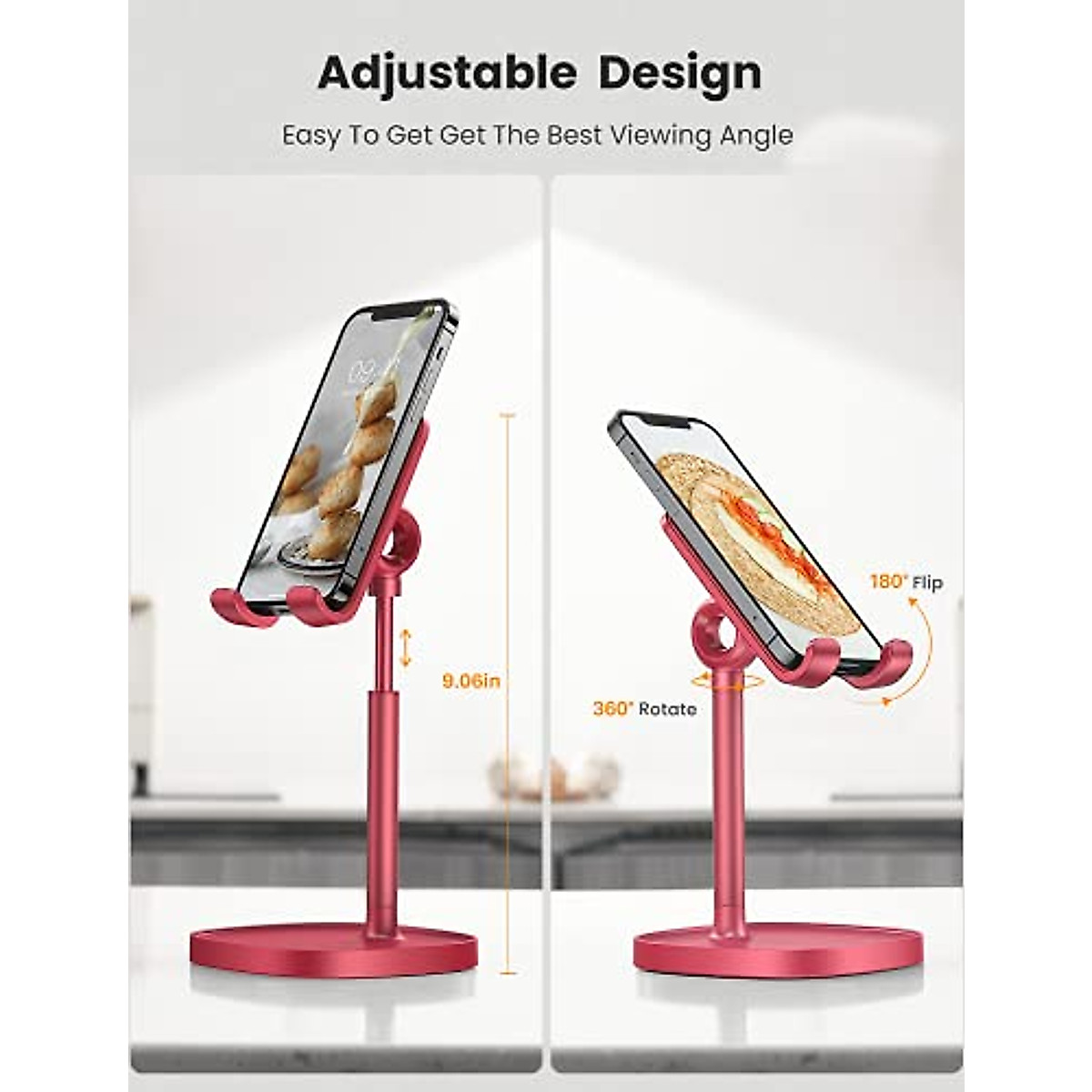 LISEN Cell Phone Stand,Angle Height Adjustable Stable Cell Phone Stand for Desk,Sturdy Aluminum Metal Phone Holder (Red)