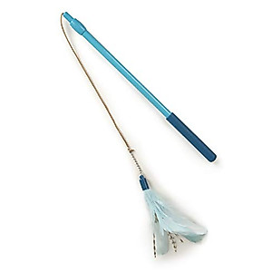 SmartyKat Frisky Flyer Feather Wand Cat Toy, Extendable Up to 24" - Blue, One Size