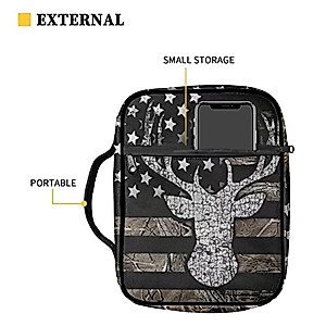 Tisuoting Women Men Bible Cover Case for Study Bible Hunting Camo Deer Flag Bible Cover with Handle Bible Carrying Bag with Pen Storage Book Bag Handbags