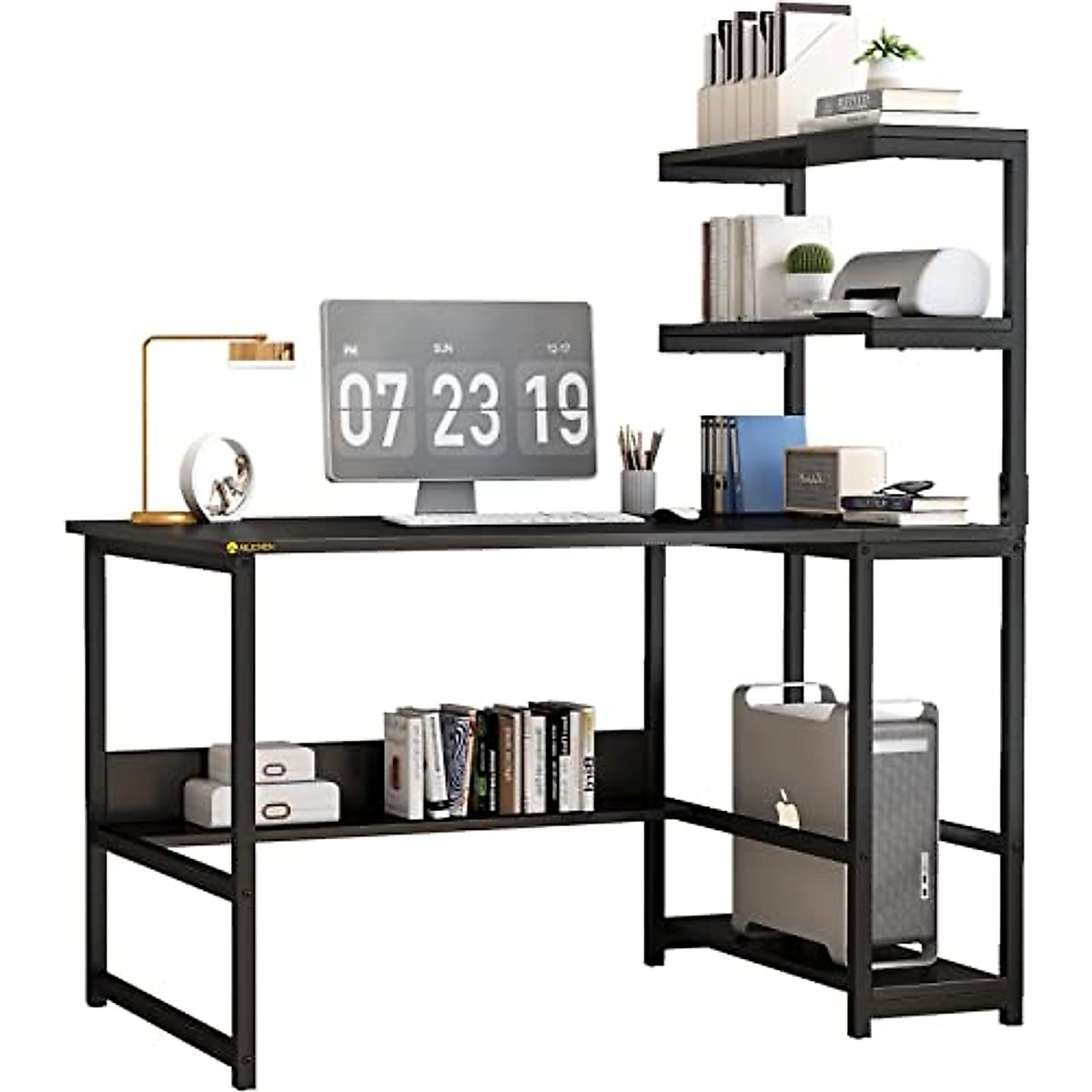 ALISENED Computer Desk with 4-Tier Storage Shelves, 43.3 inch Modern Large Office Desk Computer Table Studying Writing Desk Workstation with Bookshelf and Tower Shelf for Home Office