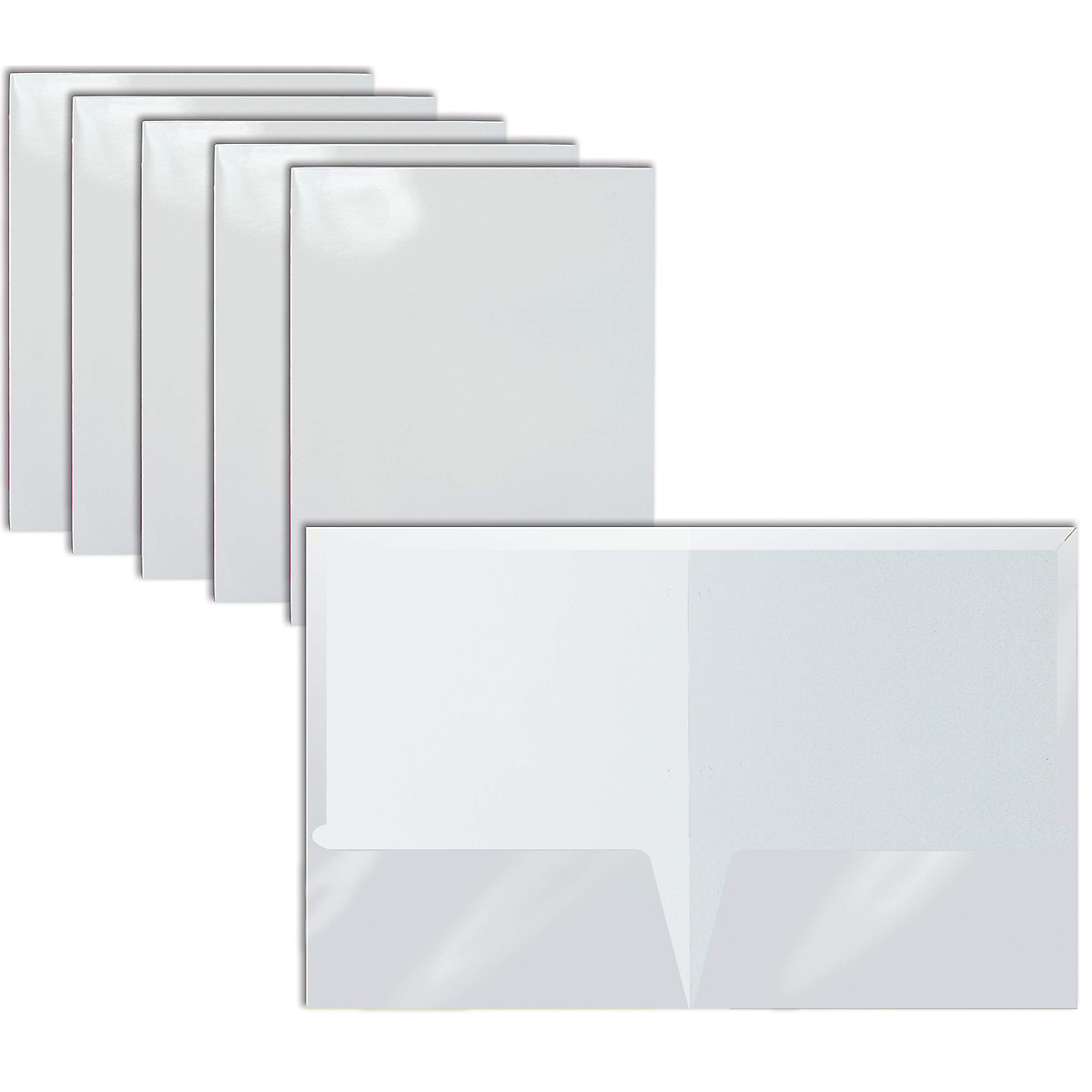 2 Pocket Glossy Laminated White Paper Folders, Letter Size, 25 Pack, White Paper Portfolios by Better Office Products, Box of 25 White Folders
