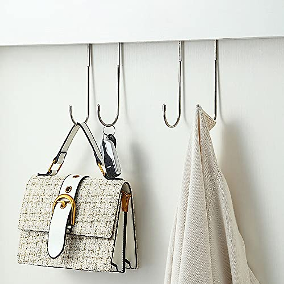 Lnndong 4-Piece Cabinet Drawer Room Door Double Hook 304 Stainless Steel Multi-Purpose Narrow Door Hook, Suitable for Kitchen, Bathroom, Drawer, Hanging Bag, Bedroom, Office, Shop, Warehouse, Etc.