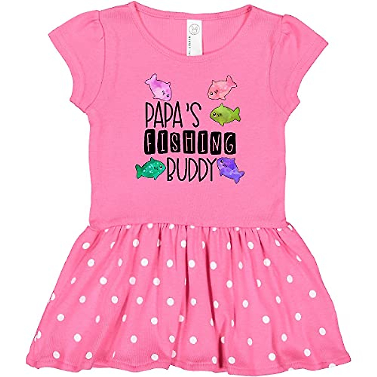 inktastic Papa's Fishing Buddy with Colorful Fish Infant Dress 12 Months Raspberry with Polka Dots 3ad3a
