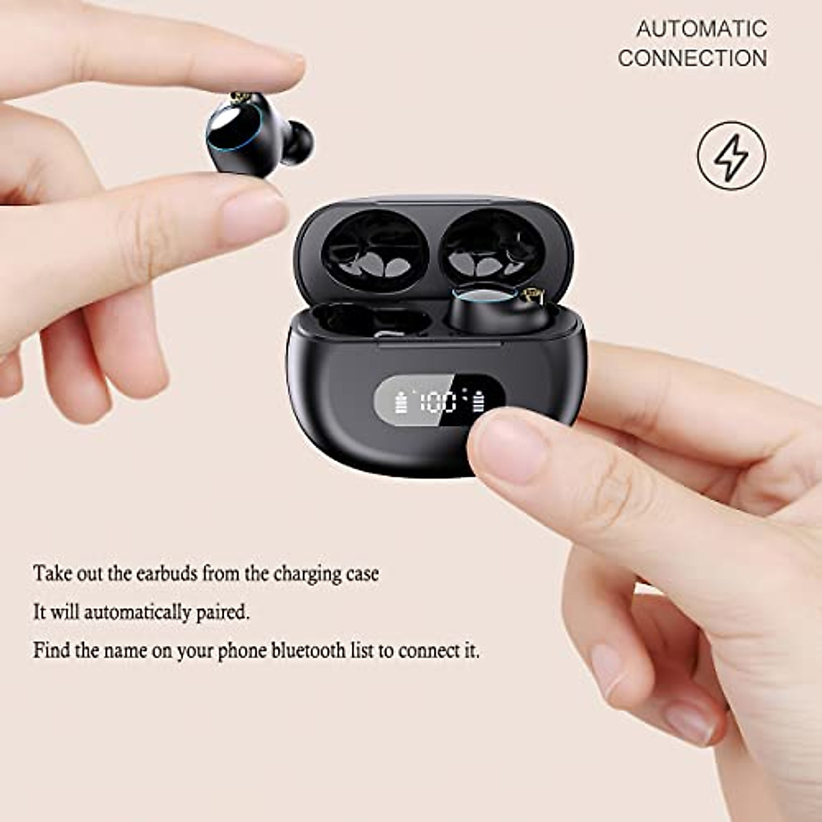 True Wireless Earbuds, Bluetooth 5.2 Headphones Waterproof Earphones in Ear Touch Control with Microphone Headset with Deep Bass Hi-Fi Stereo Sound TWS Earphones Headset for Sport, Work and Running