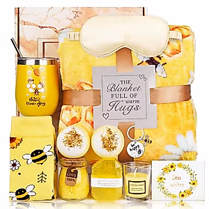 Birthday Bee Gifts for Women - Birthday Gifts for Women Valentines Day Gifts for Her Relaxing Spa Gifts Happy Bee Day Gifts with Inspirational Blanket Candle for Mom Best Friends Sister Teacher Wife