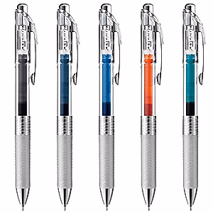 Pentel EnerGel Ink Ballpoint Pen, 0.02 inches (0.5 mm), 5 Colors